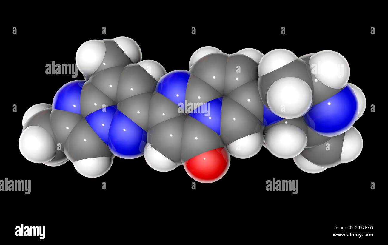 Risdiplam drug molecule, computer illustration. A medication used to ...