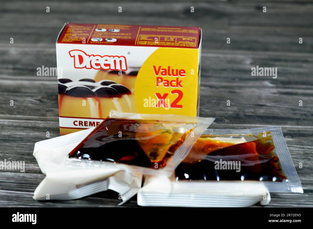 Cairo, Egypt, June 6 2023: Dreem Creme caramel, flan, caramel pudding ...