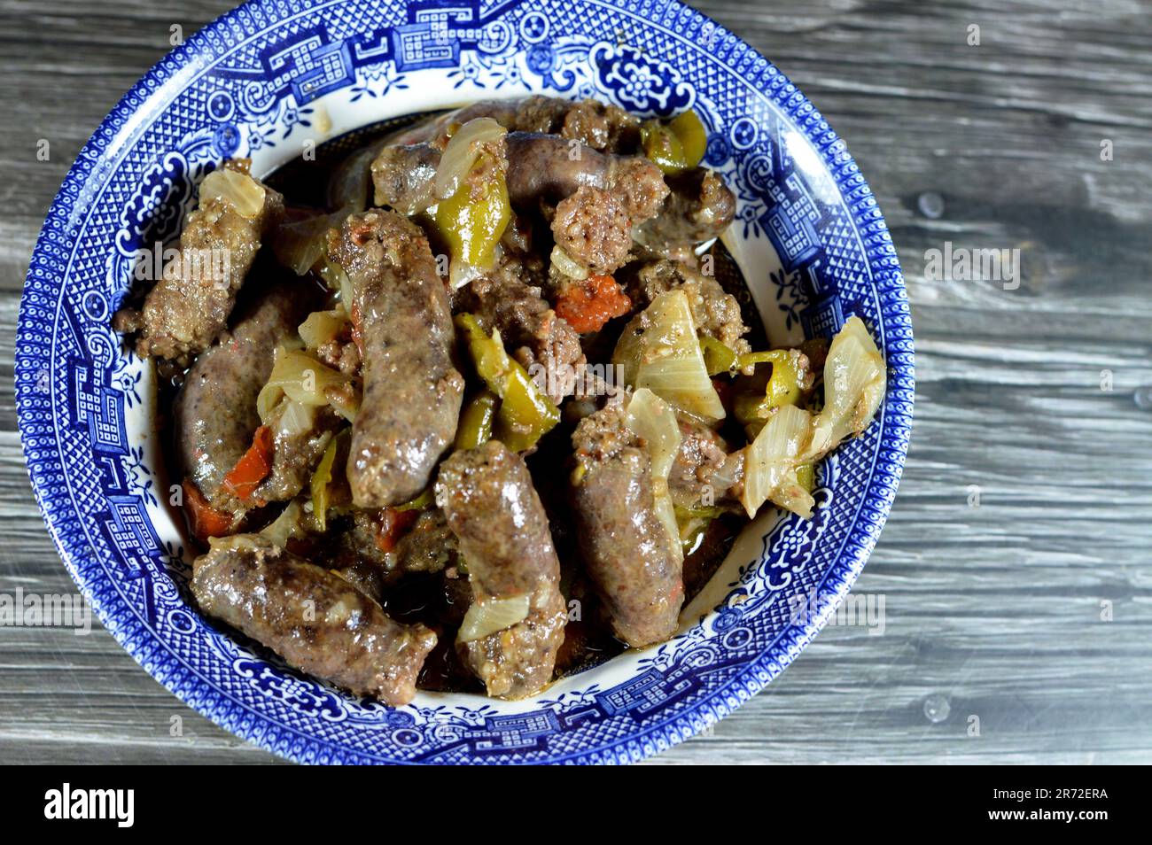 Middle Eastern cooked beef sausage, Egyptian sausages with green ...