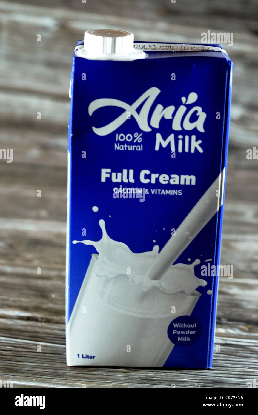Cairo, Egypt, June 5 2023: Aria full cream fresh cow's milk carton ...