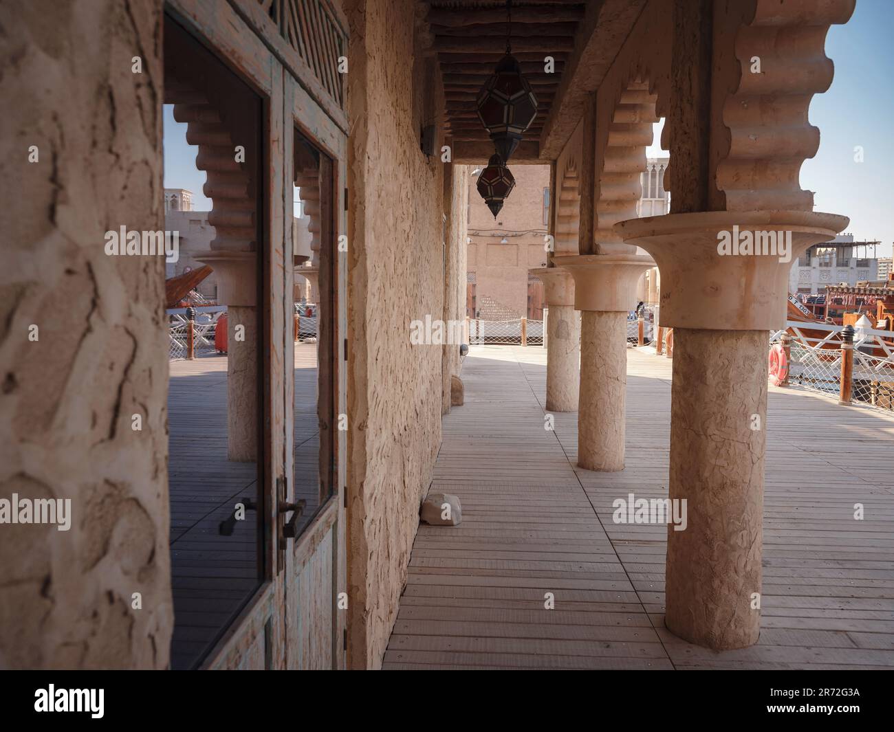 Al seef old historical district with traditional Arabic architecture. old buildings and ...