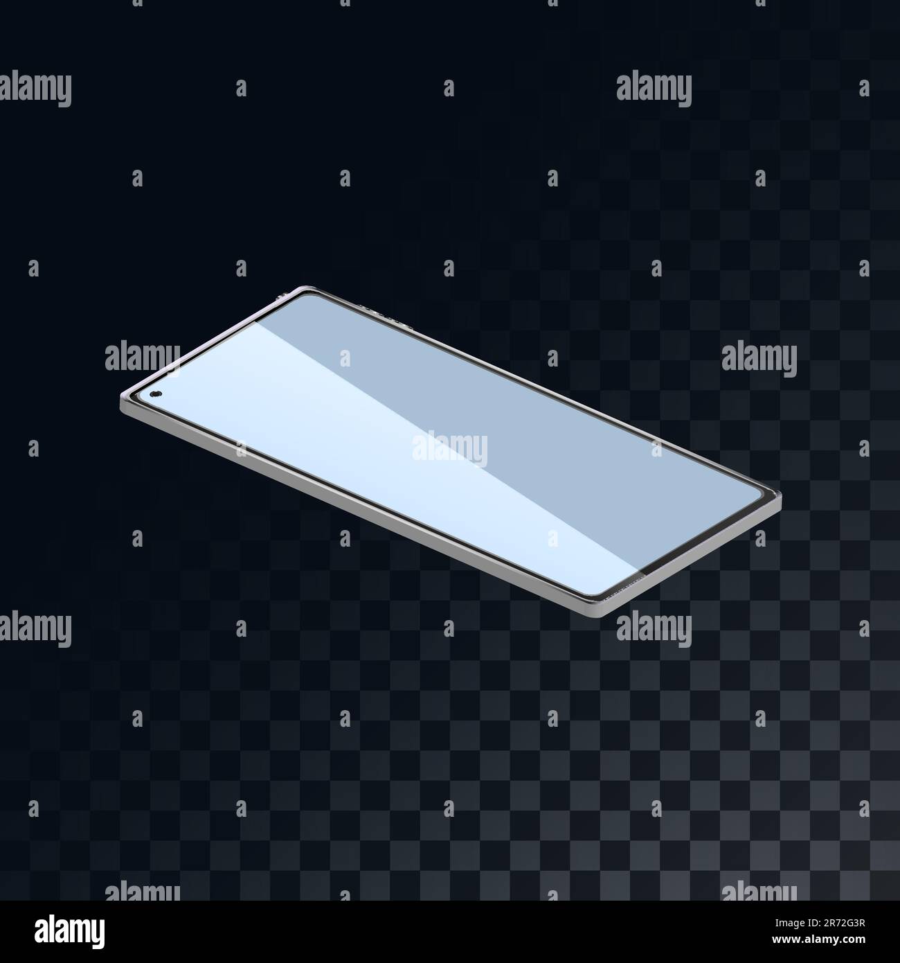 Mobile isometric phone, smartphone on a translucent dark in a checkered ...