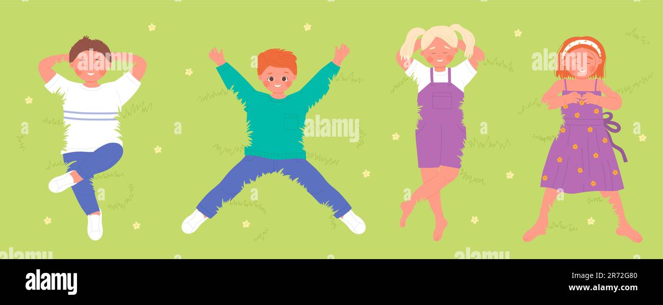 Cartoon school funny friends characters play on summer or spring day ...