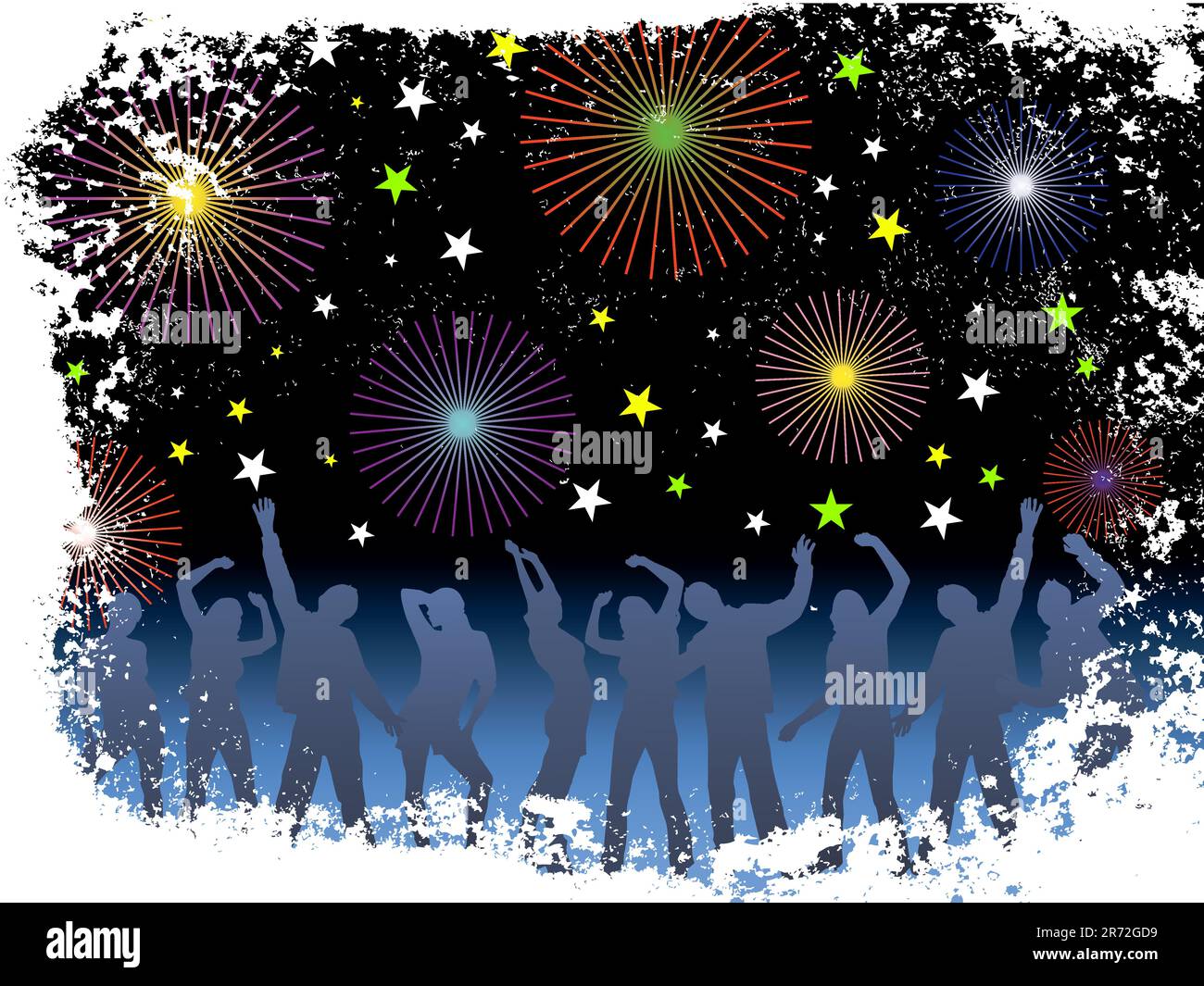 vector eps 10 illustration of dancing people silhouettes on a colorful ...