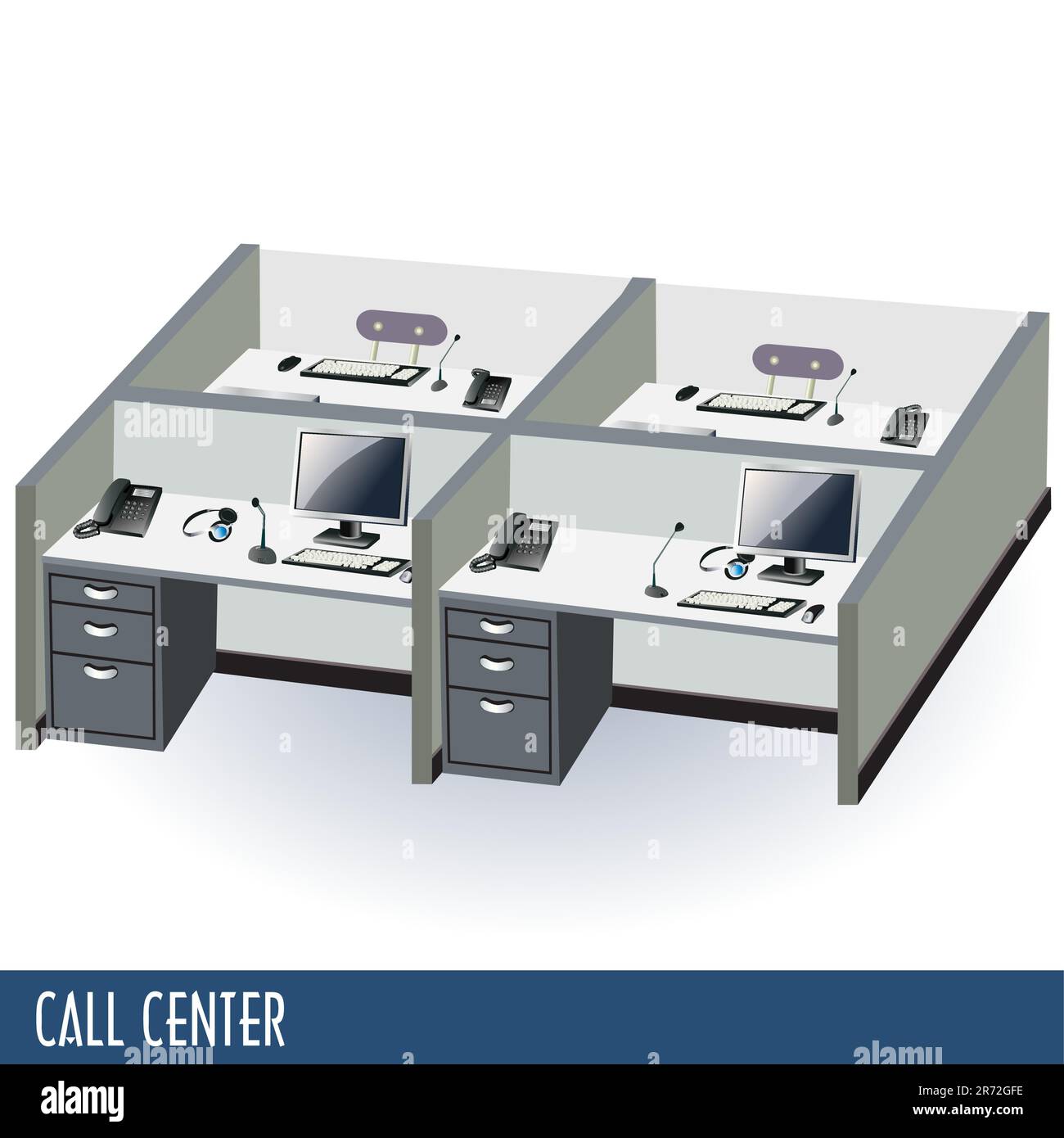 Illustration of help desk or call center working space Stock Vector ...
