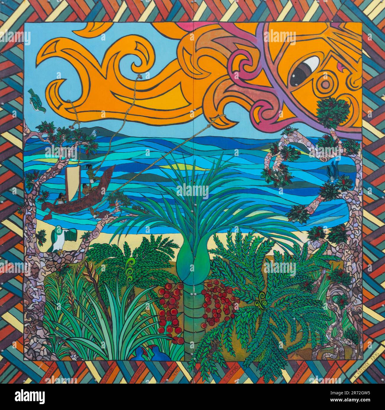 A multicolored abstract painting on a school building, in Auckland, New ...