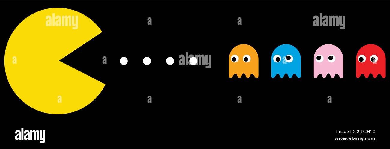 Pac Man Characters Set Retro Video Game Blinky Pinky Inky Clyde Editorial Illustration