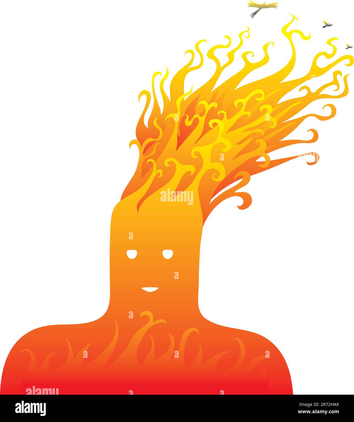 Head on fire with flames instead of hair. One of the natural elements ...