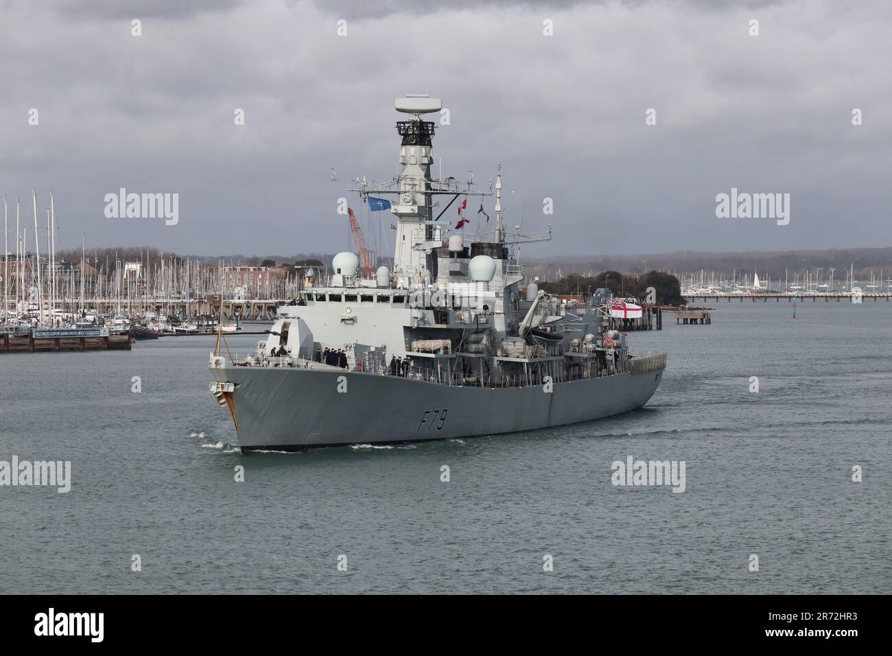 The Royal Navy frigate HMS PORTLAND sails from the Naval Base. The ship ...