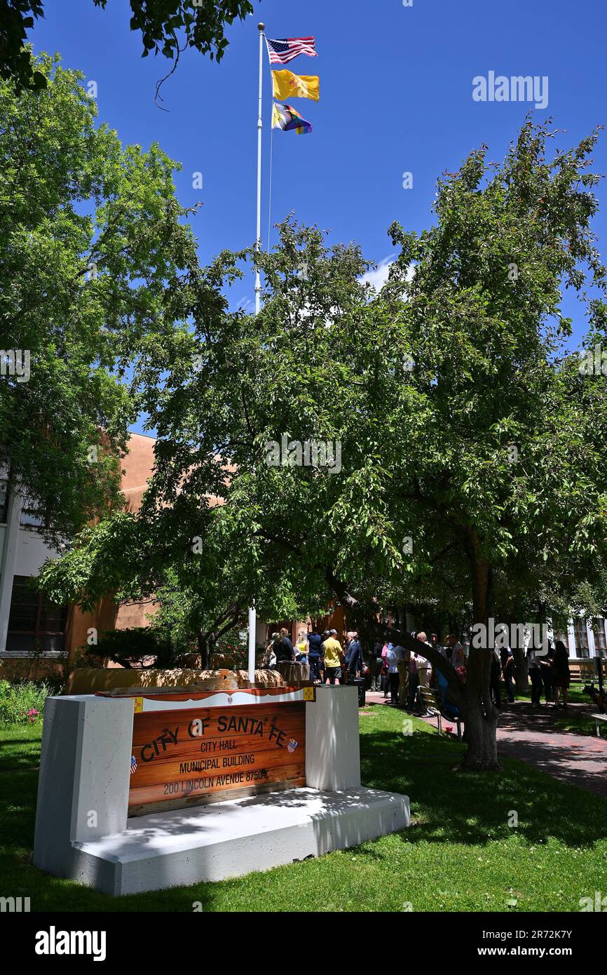 Santa Fe, United States. 12th June, 2023. A Pride flag is flown below ...