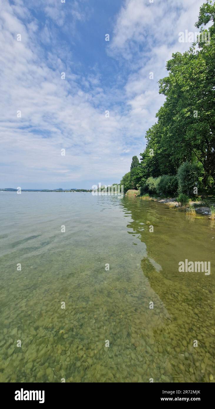 Summer vacation on beautiful Lake Constance with blue sky and sunshine ...