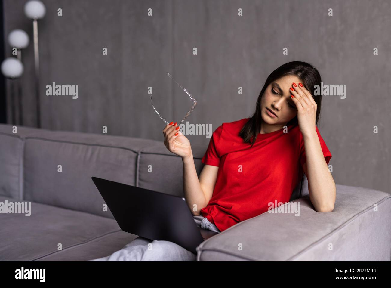 Stressed upset shocked girl worried about problem, negative message ...