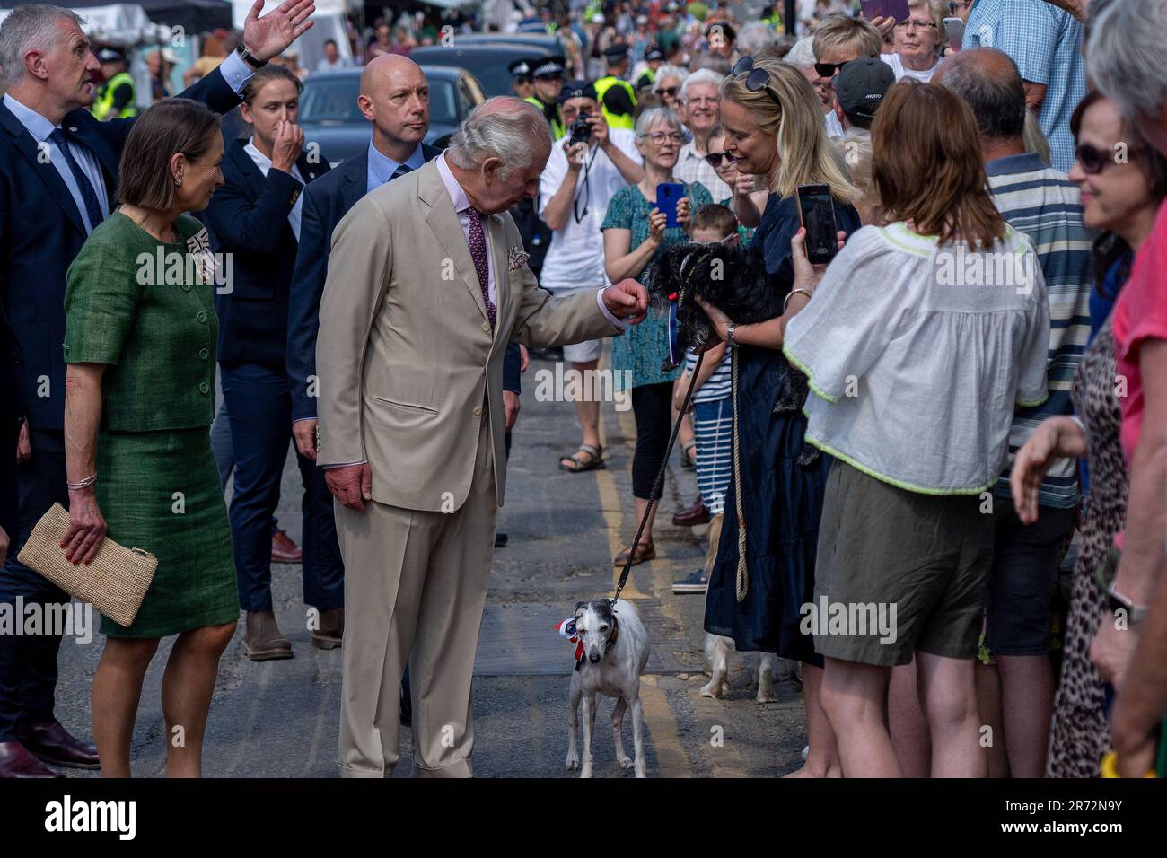 King Charles III speaks to well wishers during a visit to Pickering in ...