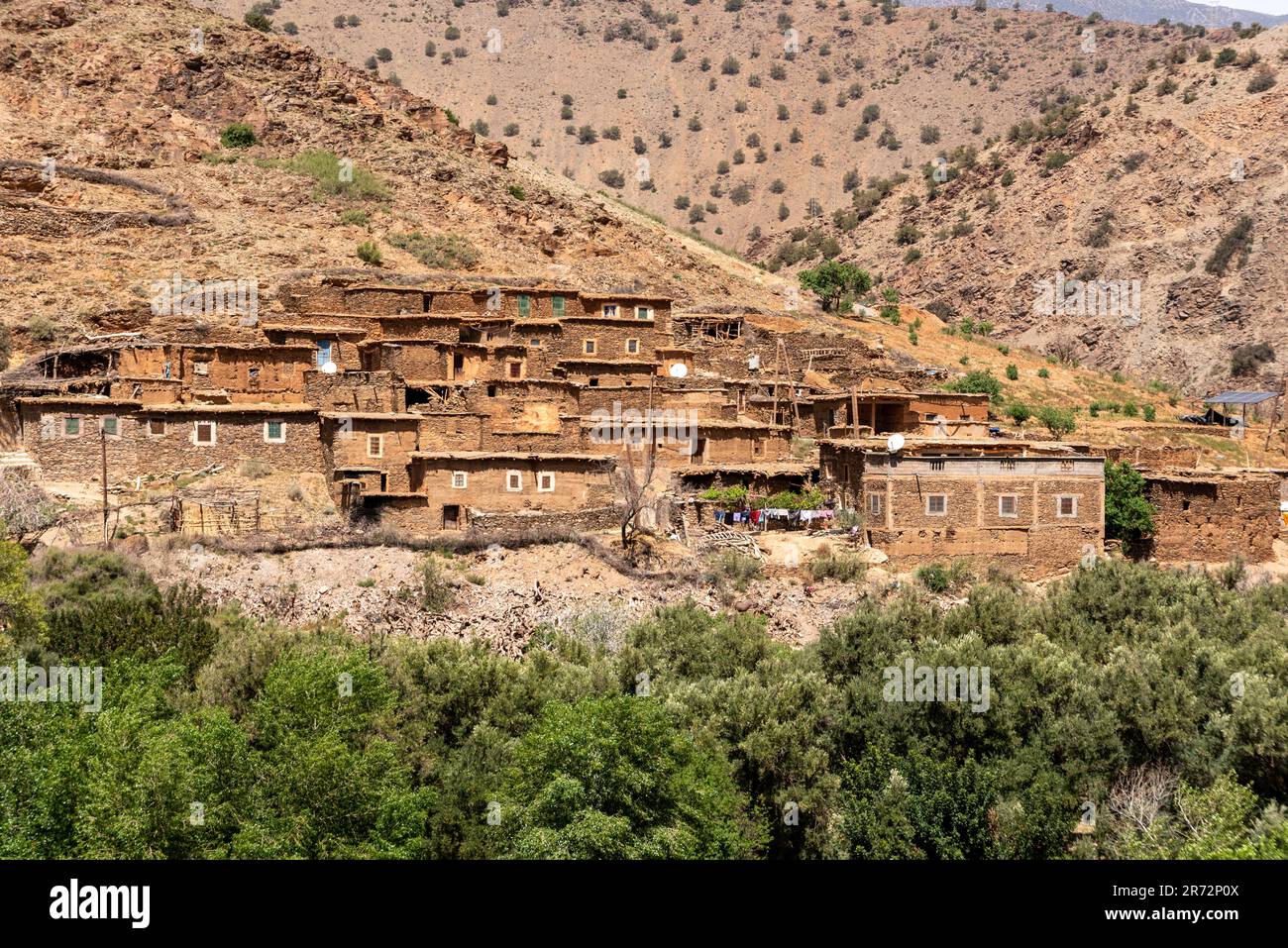 Picturesque village Douar Ouddift at the Tizi n'Test pass in the Atlas ...