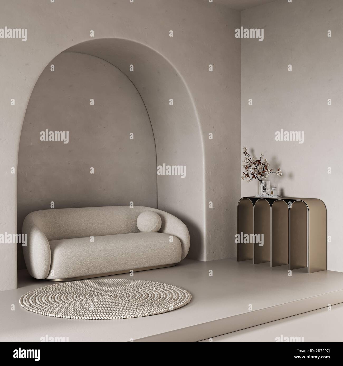 Conceptual interior room with arched stucco wall. Creative composition ...
