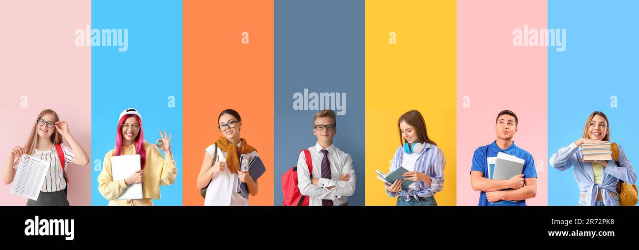 Collage of teenagers on color background Stock Photo - Alamy