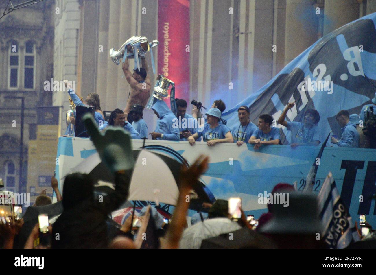 Manchester, UK. 12th June, 2023. Man City player Ruben Dias holds the ...