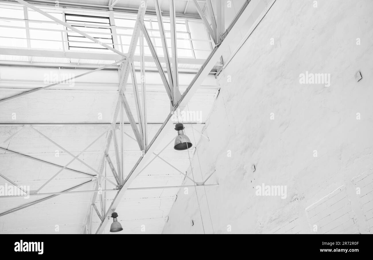 white hall, metal roof, lamps Stock Photo - Alamy