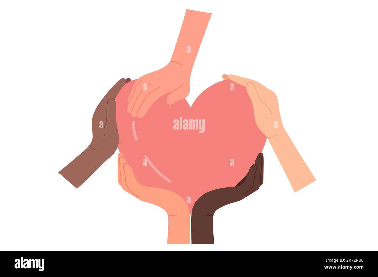 Hands of volunteers holding heart together. Support, assistance and ...
