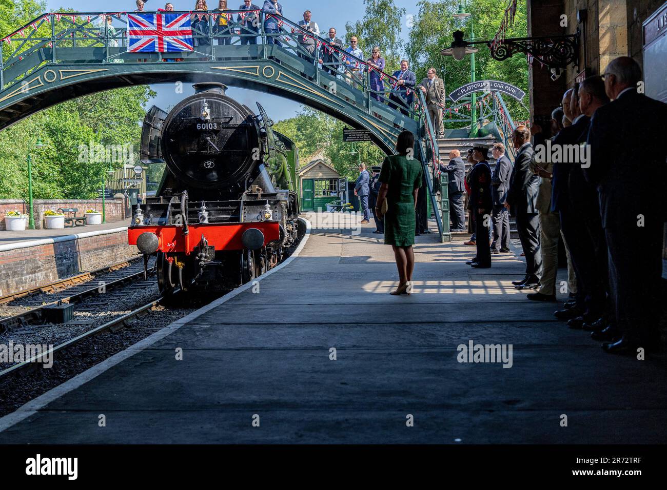 The Royal train pulled by the Flying Scotsman, in celebration of its 100th anniversary, as King ...