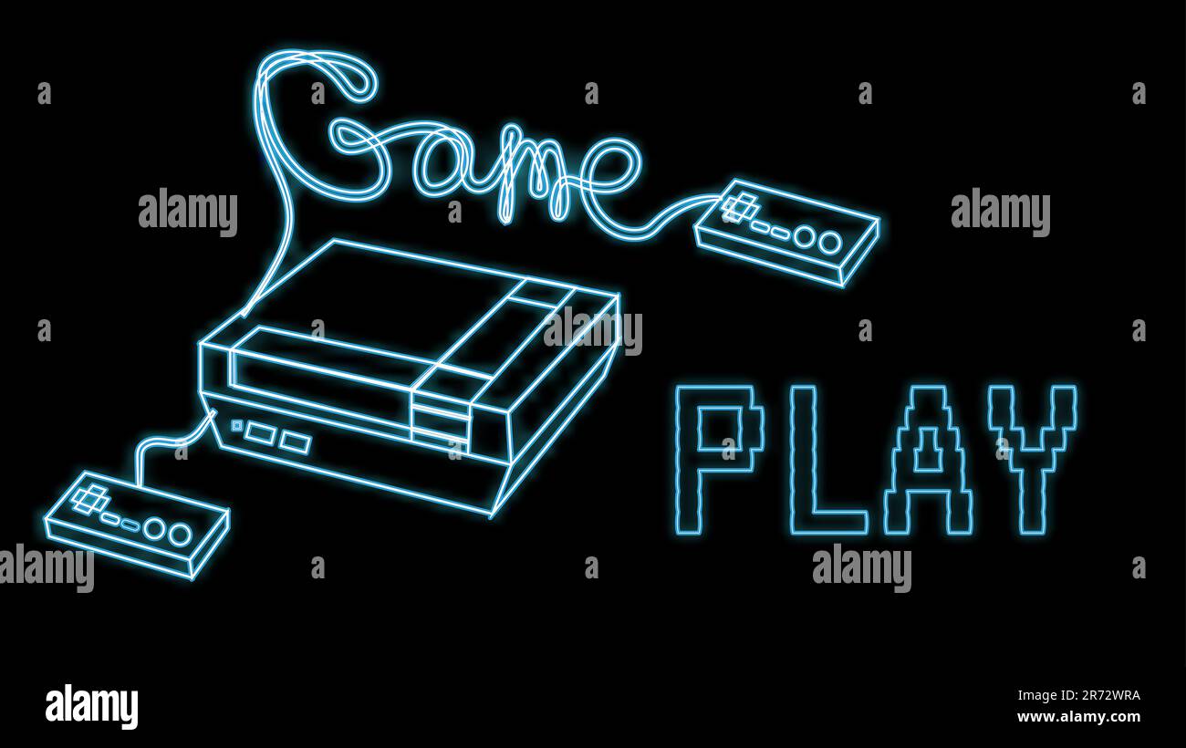 A beautiful blue bright glowing abstract neon sign of an old retro ...