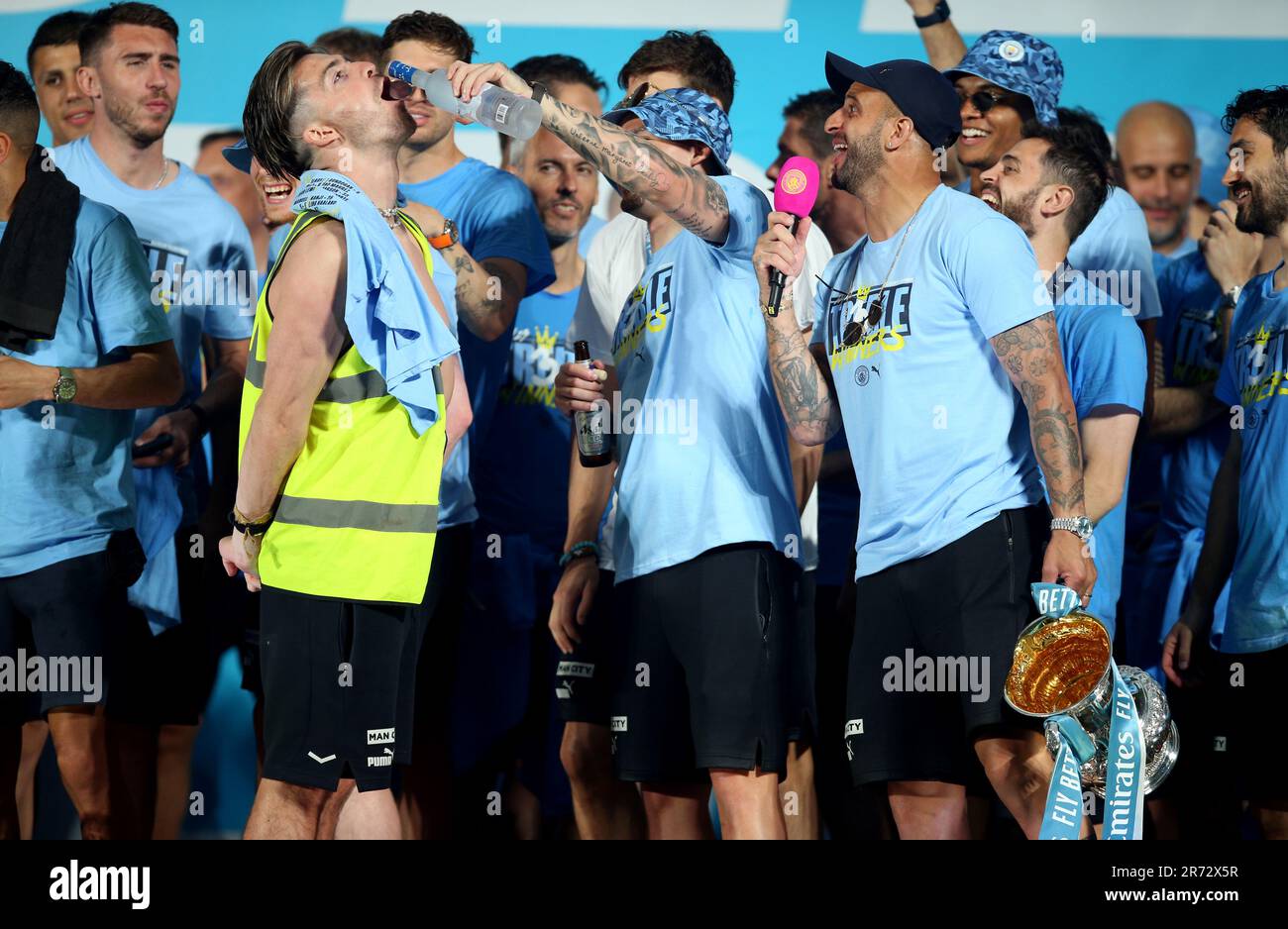 Manchester City's Jack Grealish (left), Kalvin Phillips (centre) and ...