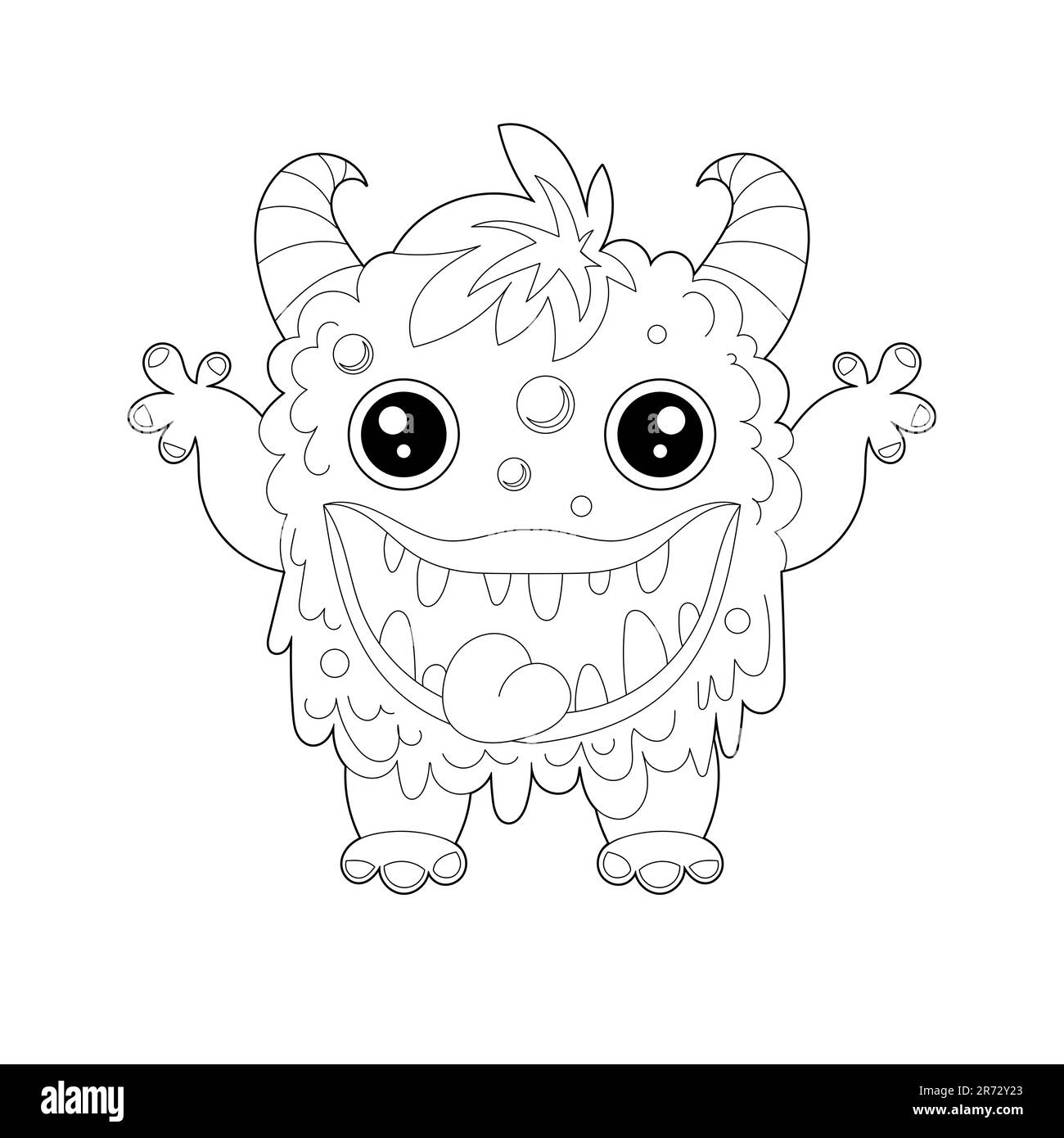 Cartoon monster. Black and white linear drawing. Vector Stock Vector ...
