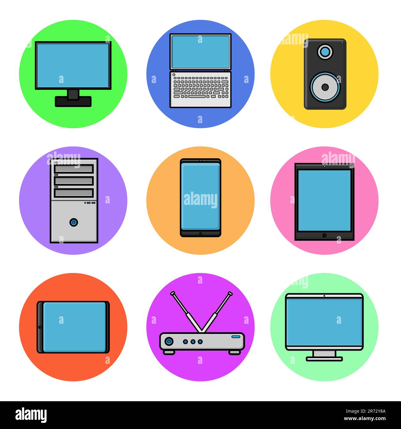 Set of computer round icons, modern digital items of information ...