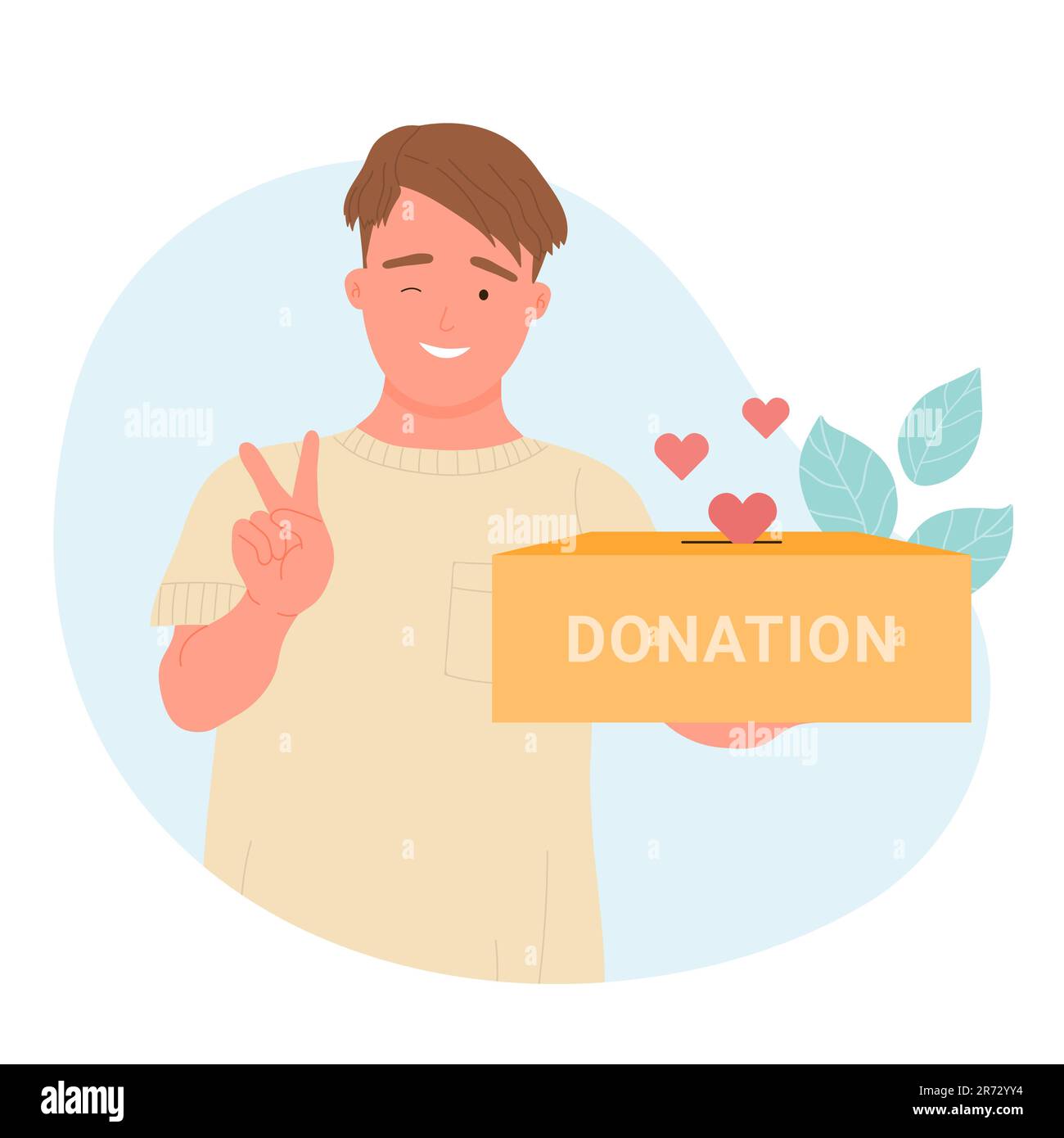 Volunteer holding donation box to donate hearts Charity campaign ...