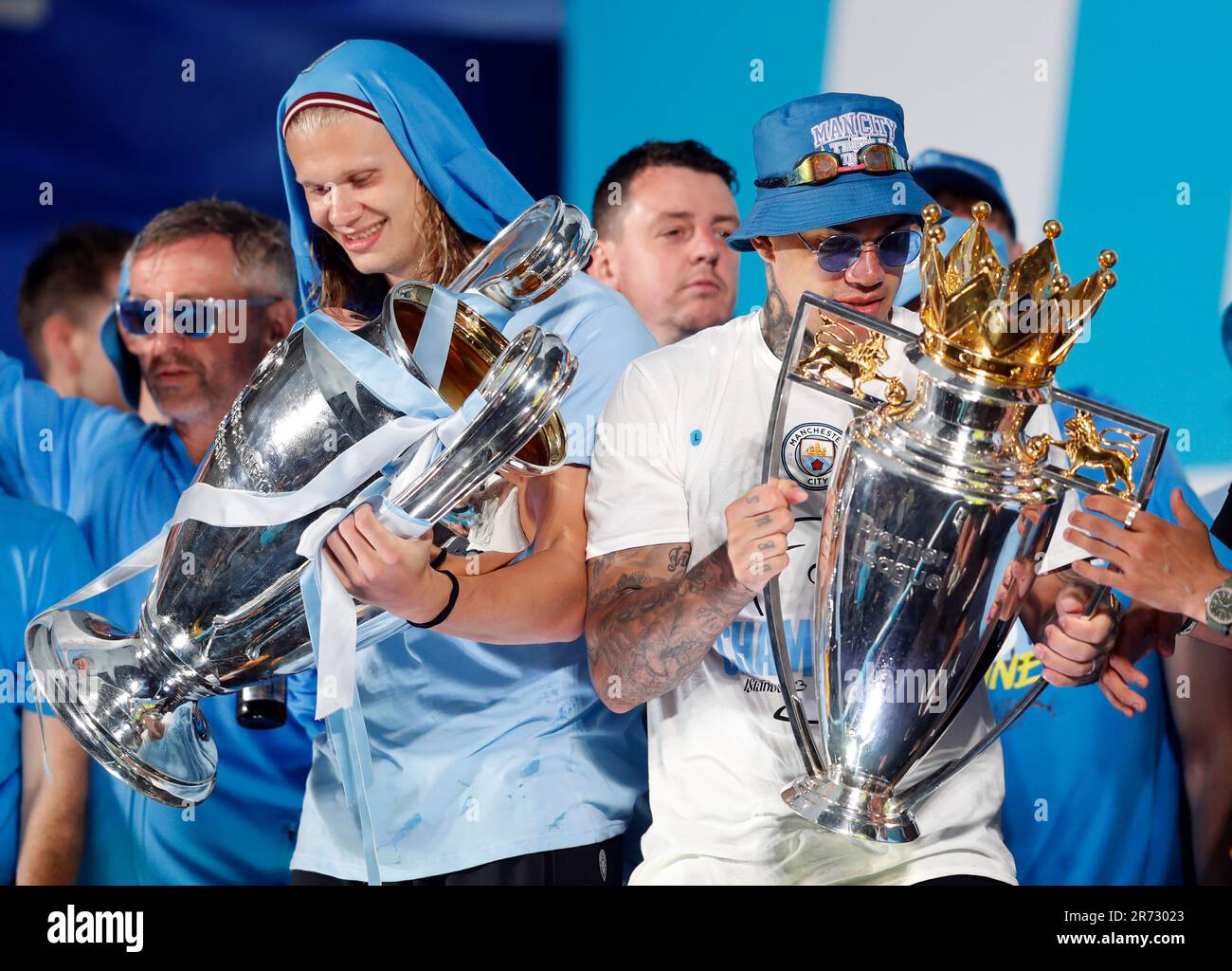 Manchester City's Erling Haaland with the Champions League trophy and ...