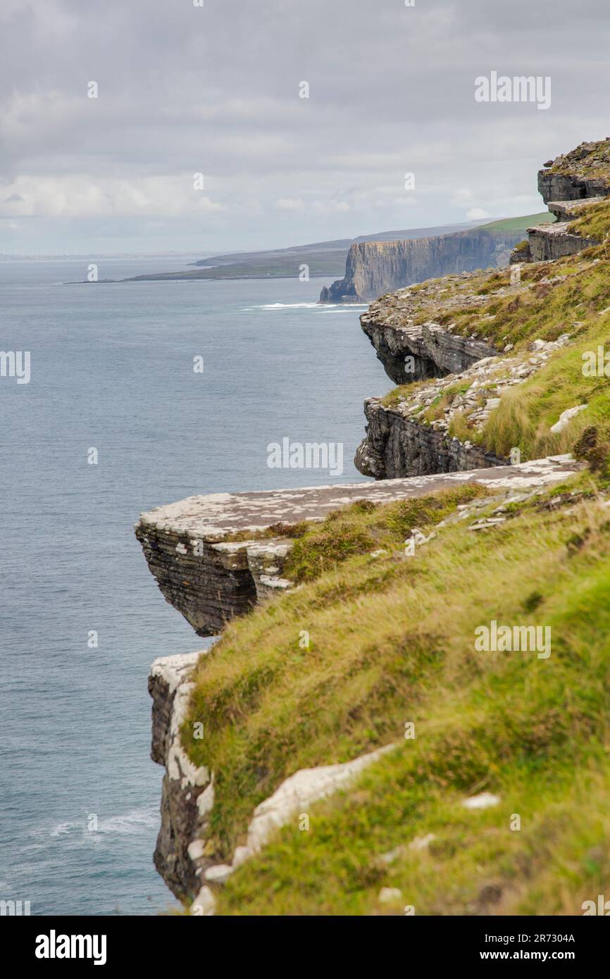 View over cliff line of the Cliffs of Moher in Ireland Stock Photo - Alamy