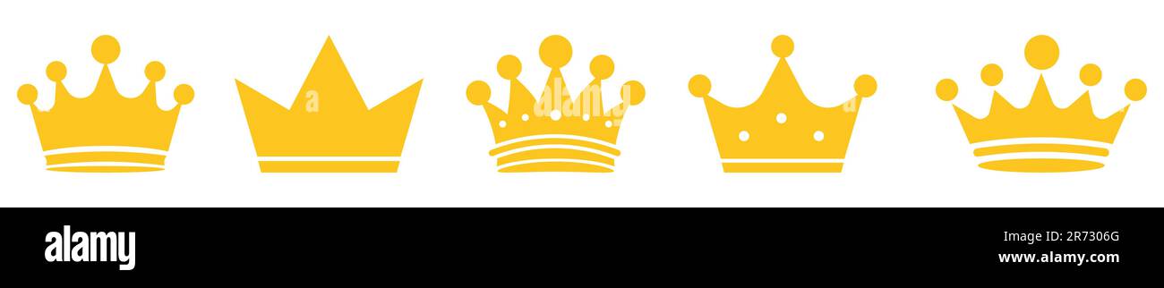 Set of yellow crowns. Vector illustration isolated on white background ...
