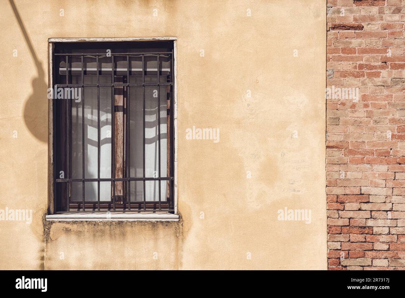 Close up detail with old medieval architecture venetian window ...