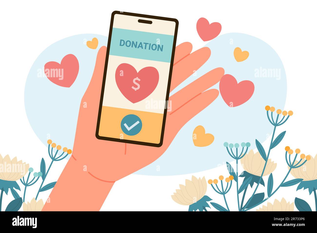 People hand holding phone with donation mobile app. Person holding ...