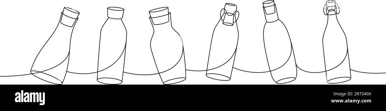 Glass bottles one line continuous drawing. Empty glass bottles ...