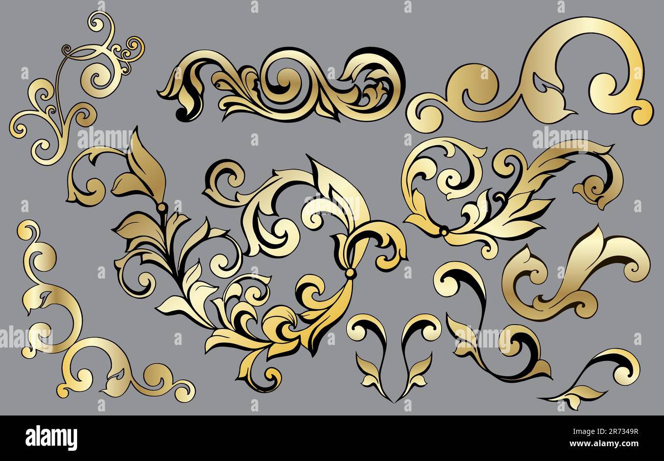 Vector set of vintage baroque corners and dividers.Border,angle,swirl ...
