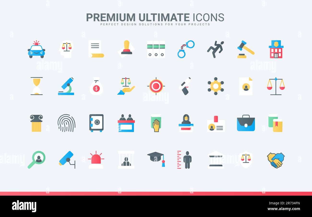 Legal system badges and symbols, documents for agreement and judgment ...