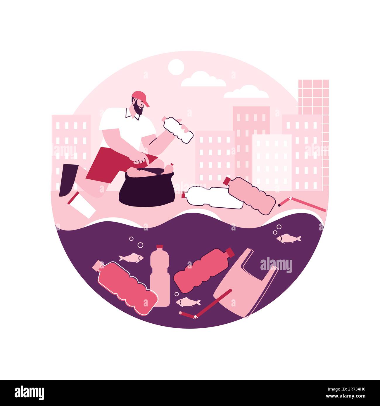 Coastal pollution abstract concept vector illustration. Marine and ...