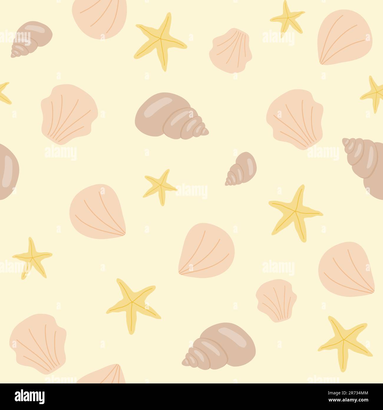 Seamless pattern with sea shells and sea stars, flat vector ...