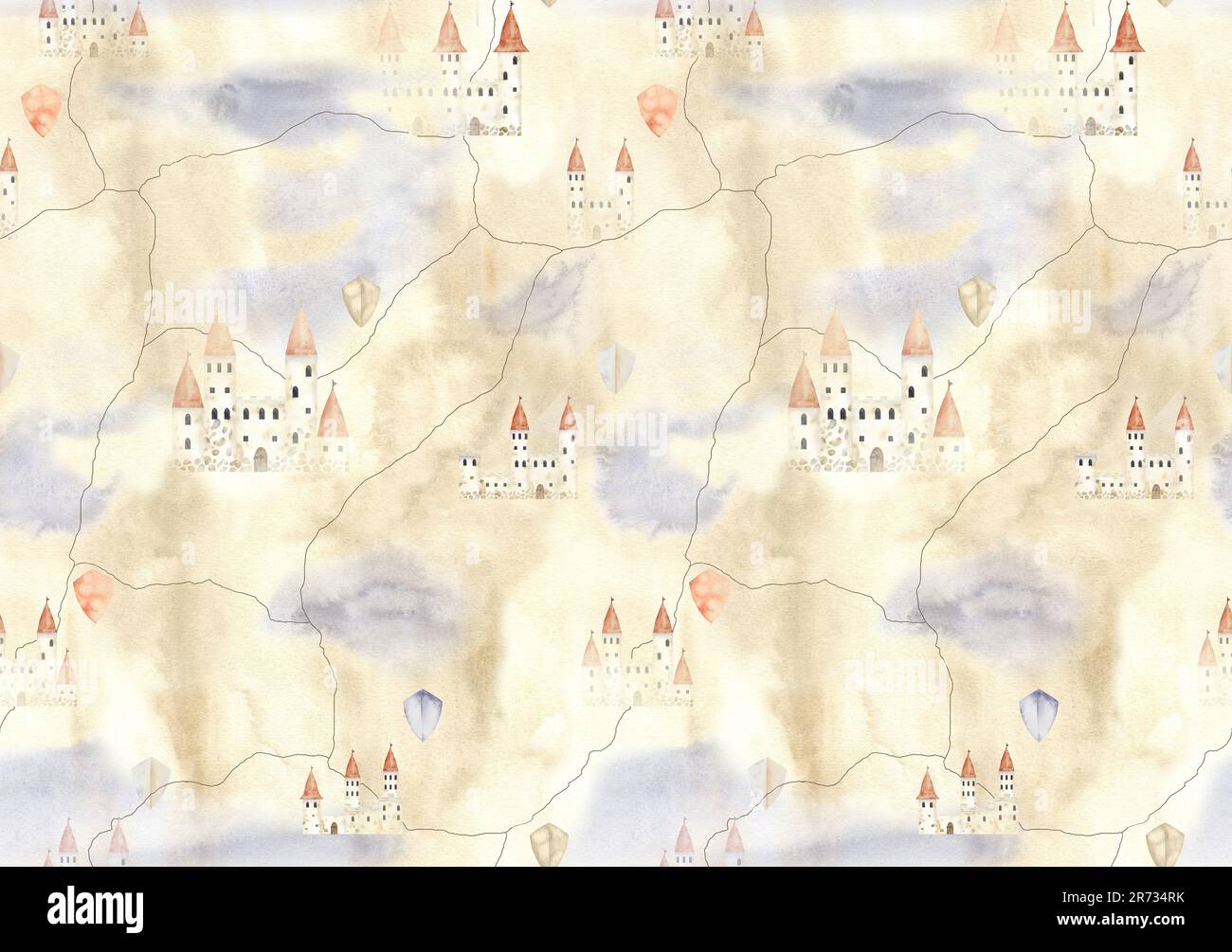 Medieval seamless pattern with castle. Fantasy ornament for print ...