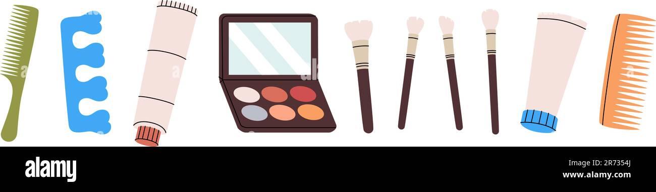 Set of makeup tools. Beauty tools silhouette. Comb, fingers separators ...