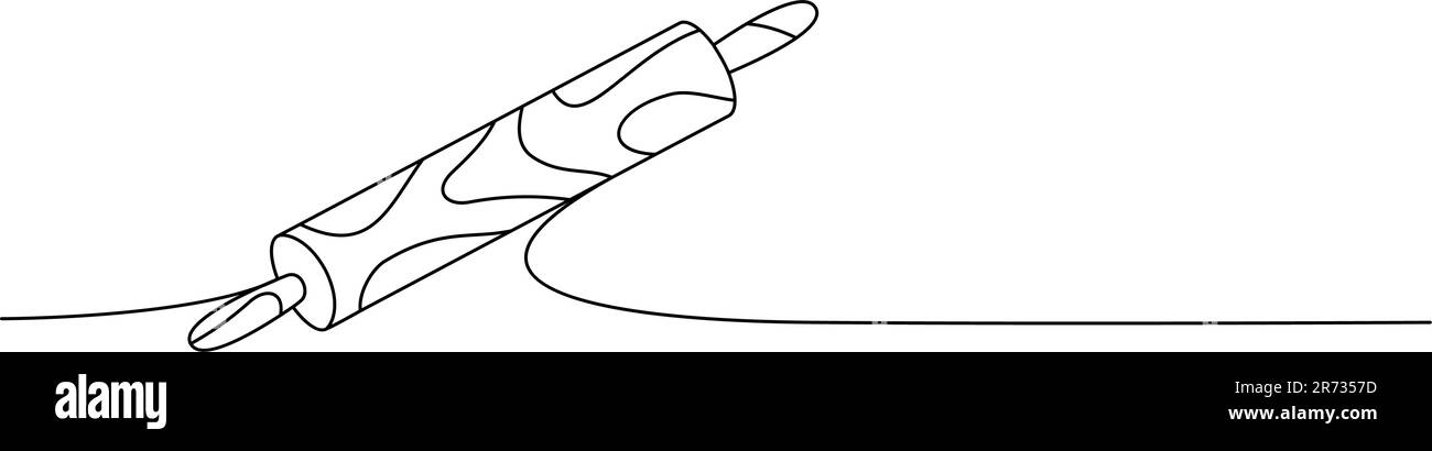 Rolling pin one line continuous drawing. Kitchen tools continuous one ...