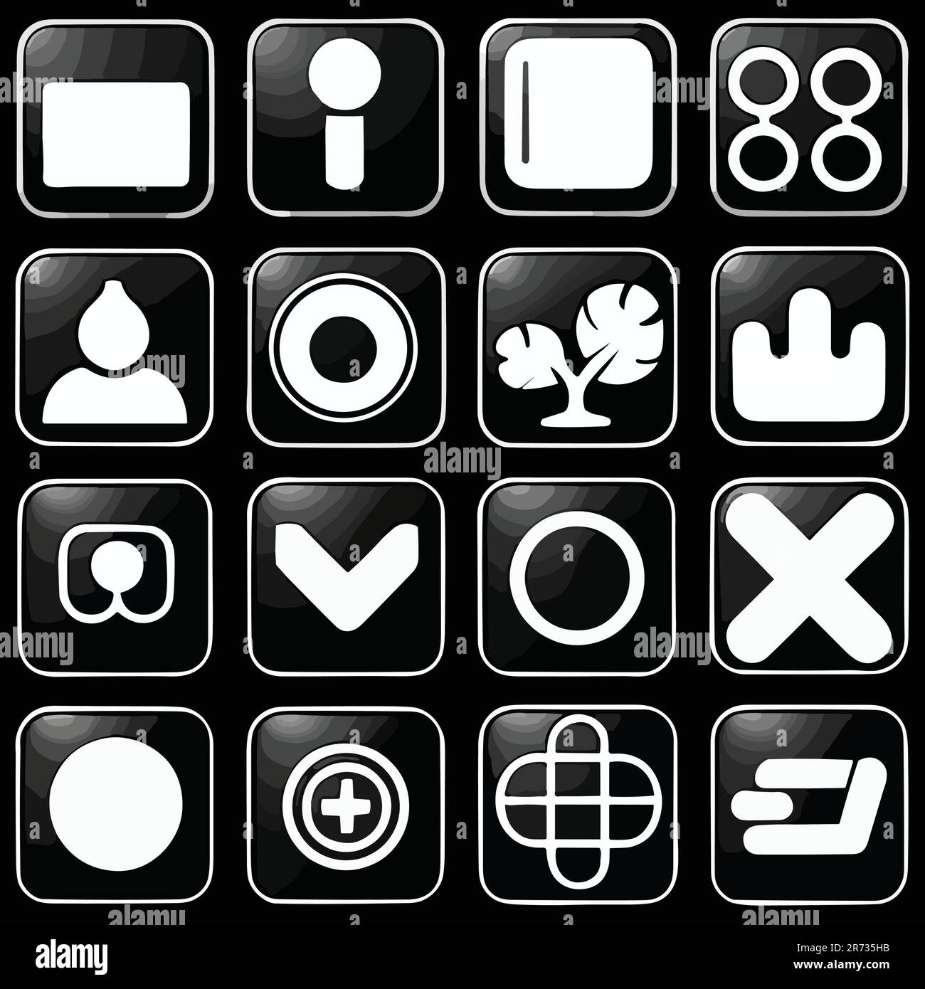 Set of mobile app icons black and white vector user Black and White ...