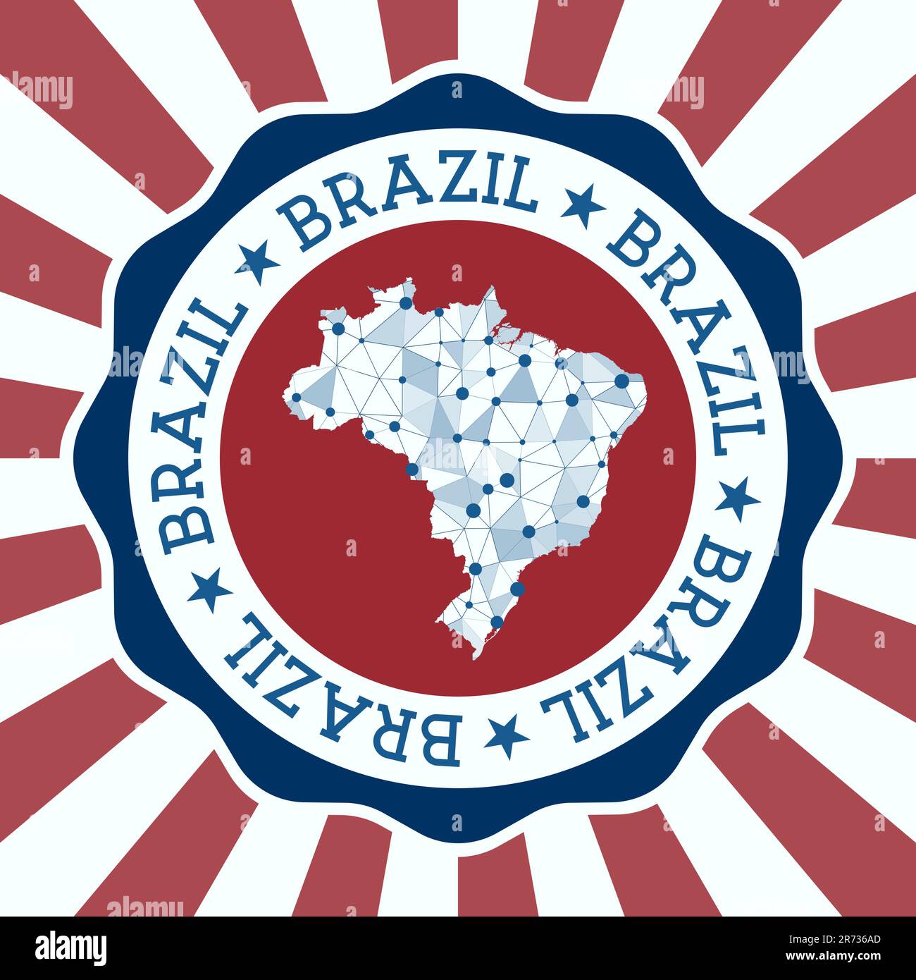 Brazil Badge. Round logo of country with triangular mesh map and radial ...