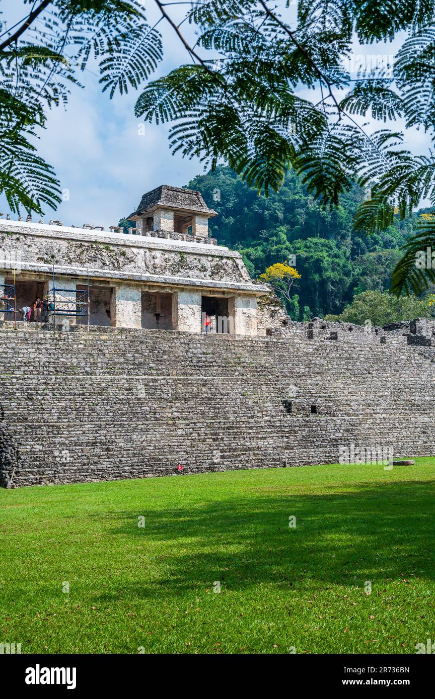 Ancient Maya Ruins in the archeological site of Palenque in Chiapas ...