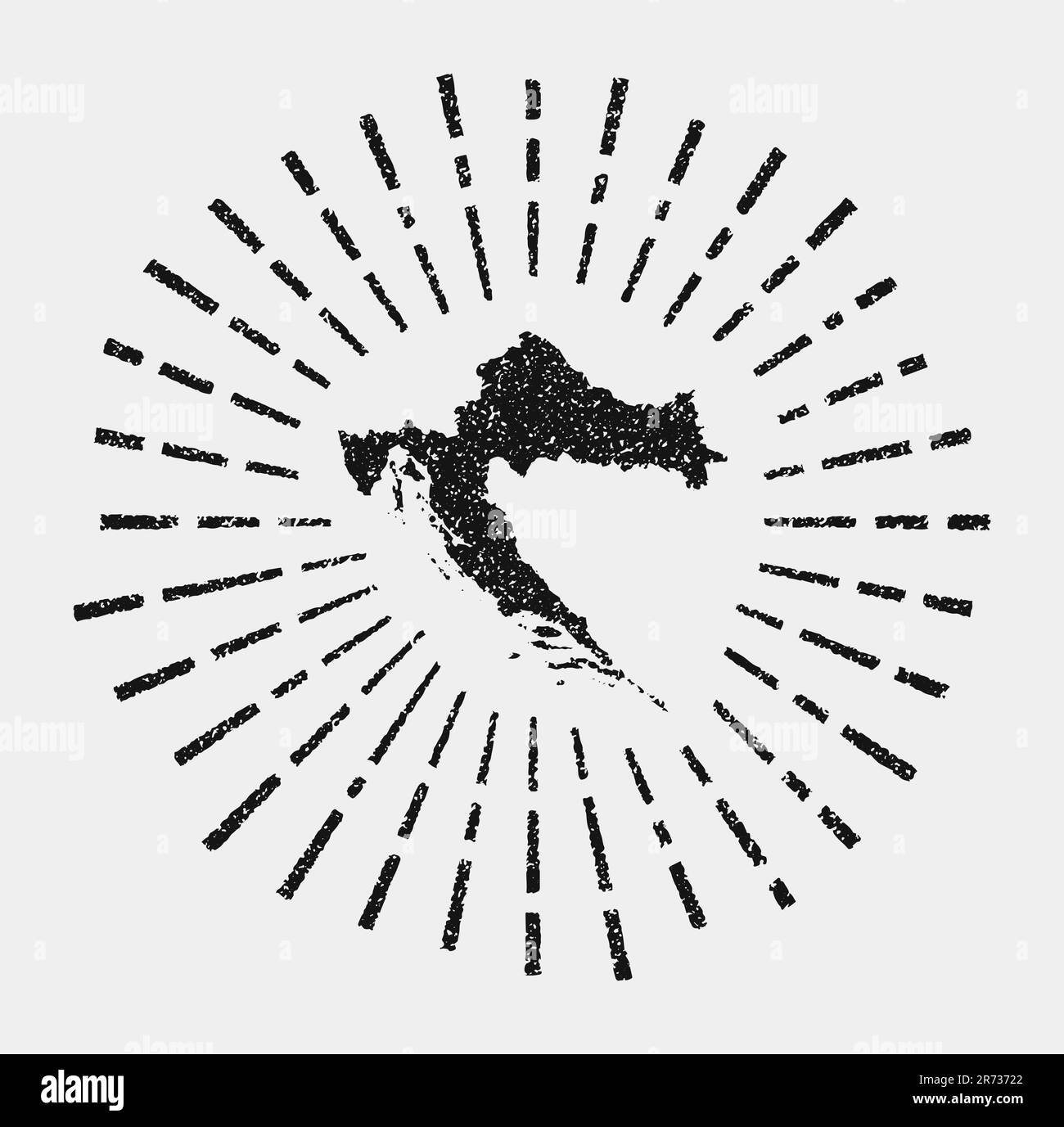 Vintage map of Croatia. Grunge sunburst around the country. Black ...