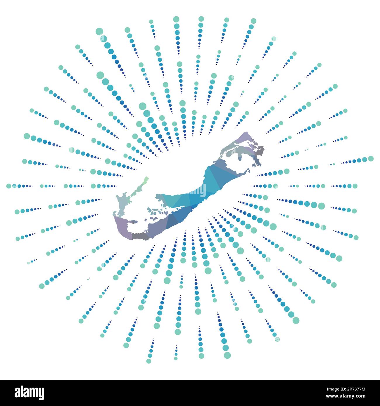 Shape of Bermuda, polygonal sunburst. Map of the island with colorful ...
