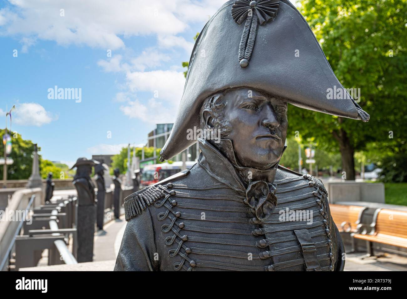Close up of statue of Lietenant Colonel Michel d'Irumberry de Salaberry ...