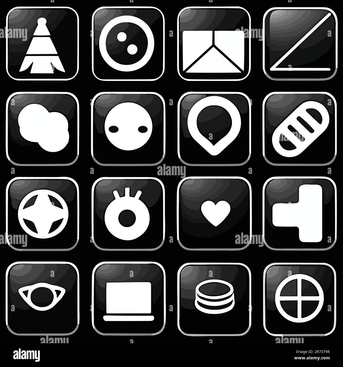 Set of mobile app icons black and white vector user Black and White ...