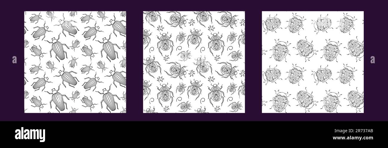 Insects linear set of pattern - vector seamless texture or background ...